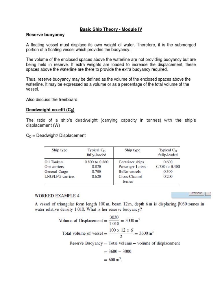 Basic Ship Theory - Module IV Reserve Buoyancy: Also Discuss The ...