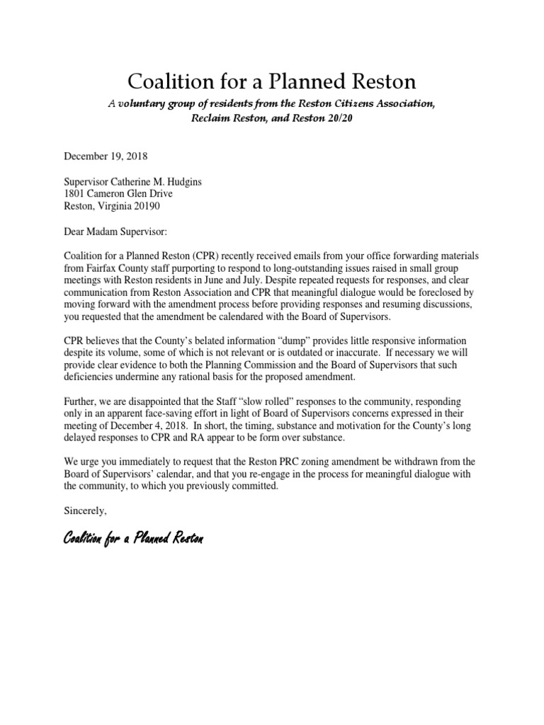 CPR Letter To Supervisor Hudgins 12.19.18 | PDF