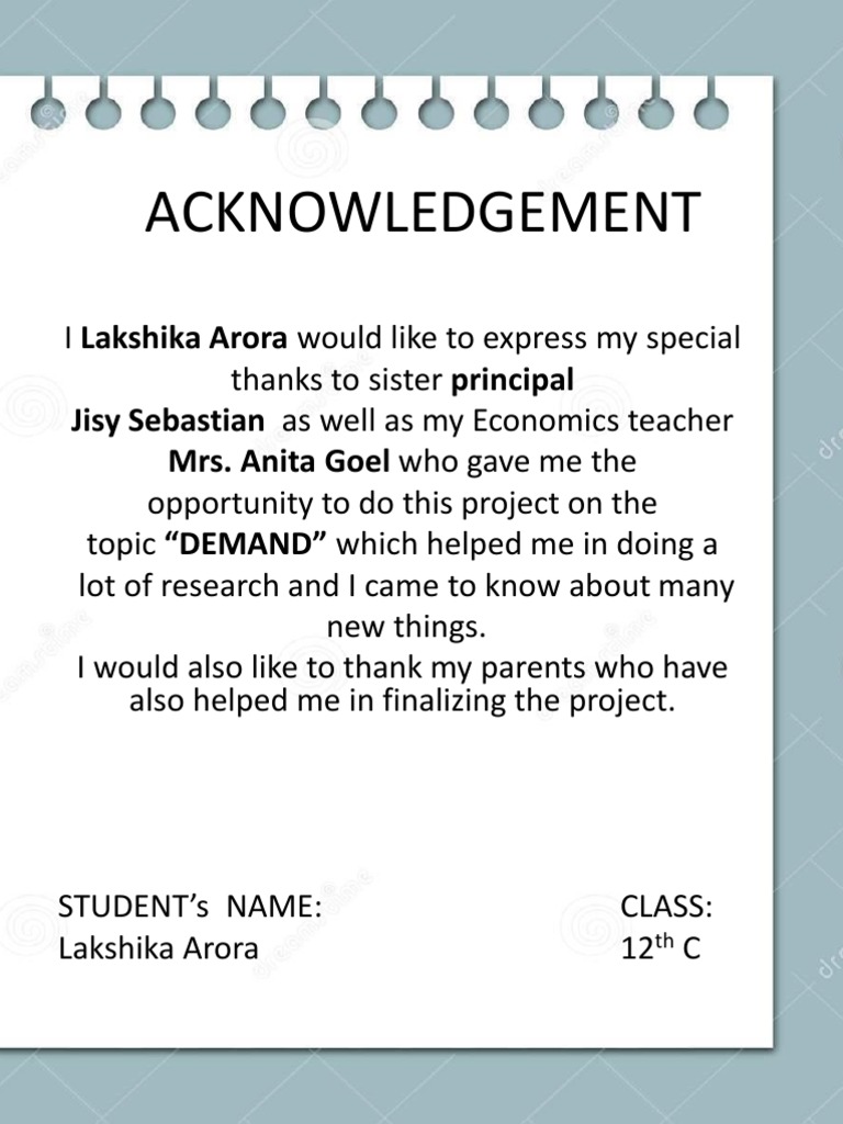 Acknowledgement for Economics Project | PDF | Social Science | Art