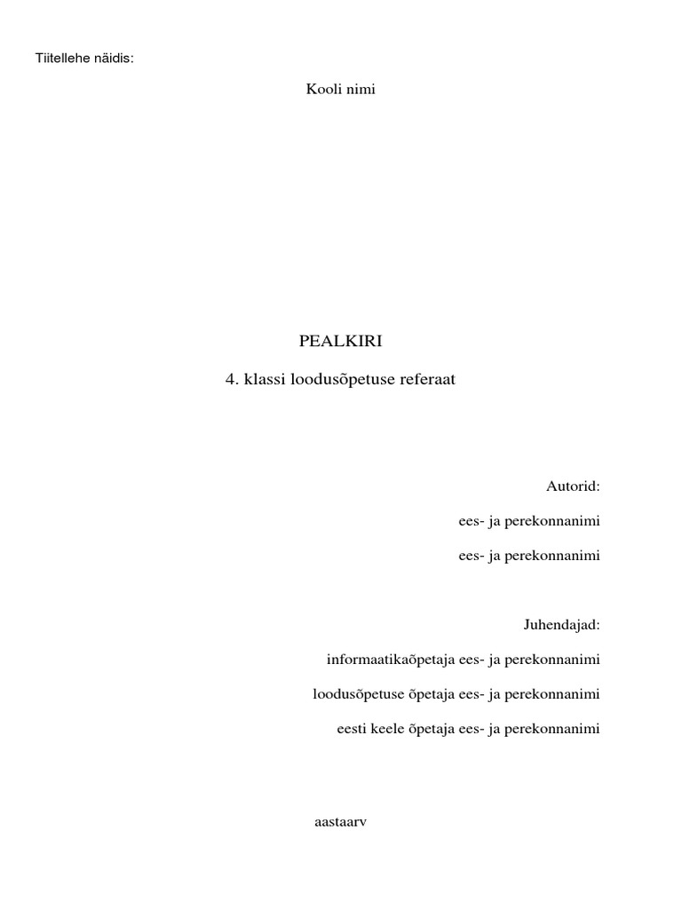 elundkondade referaat