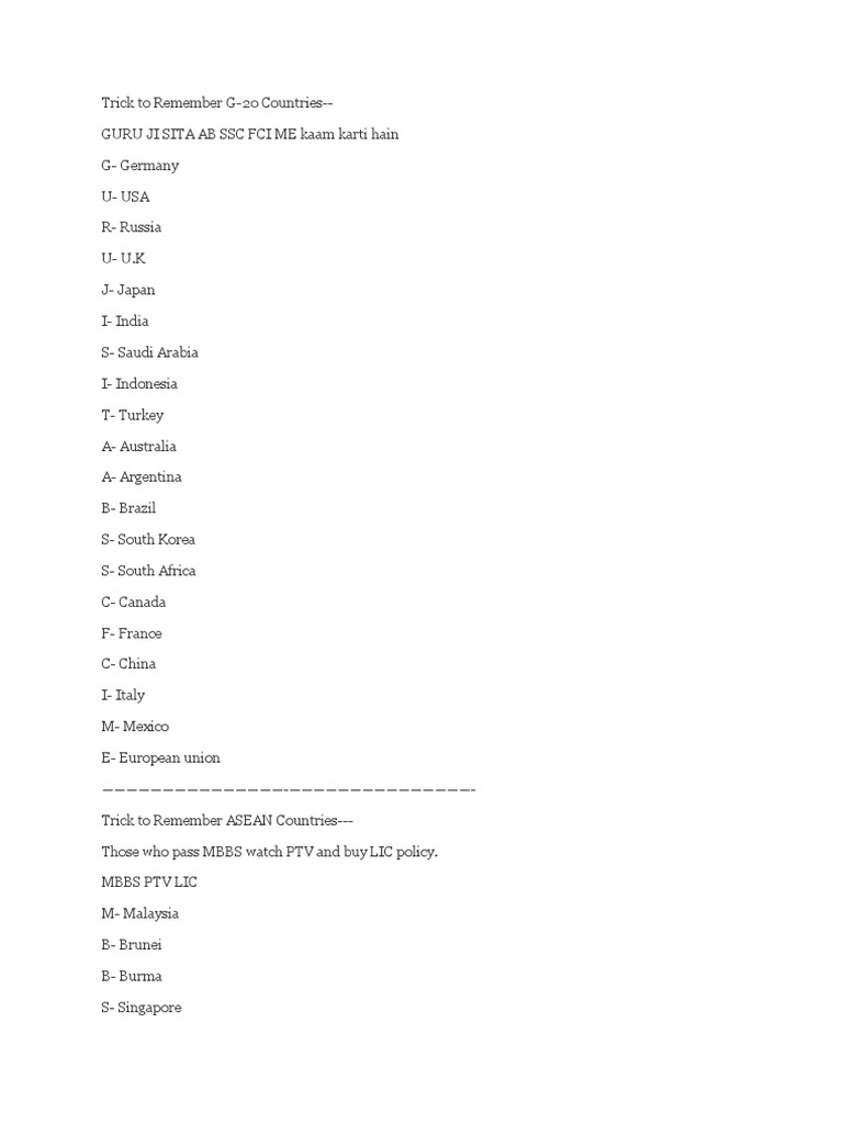 Mnemonics for Global Geography & Concepts | PDF | International ...