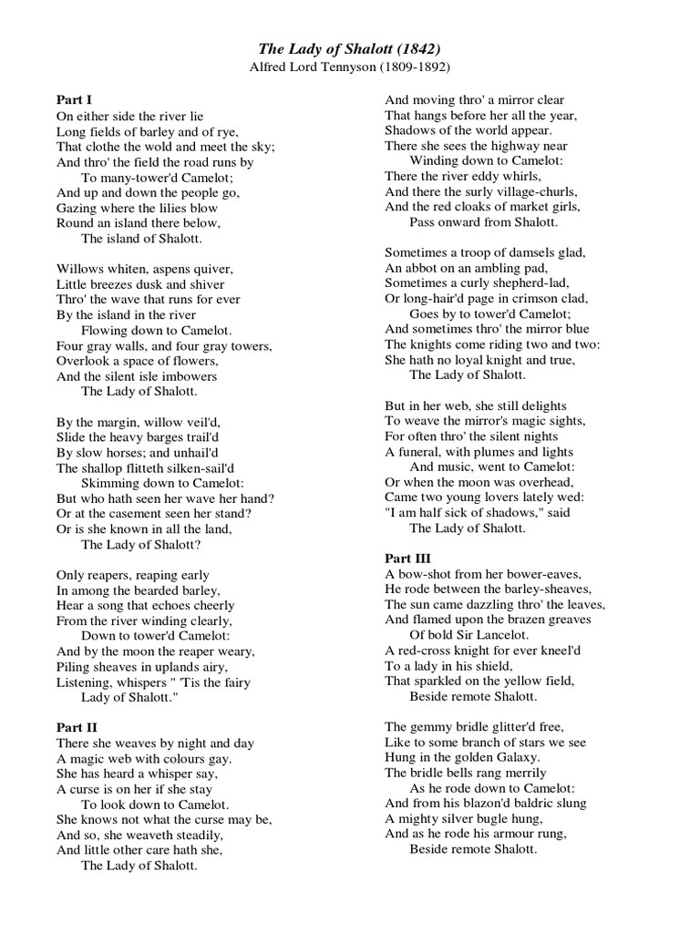 The Lady of Shalott Poem (1842) | PDF | Nature