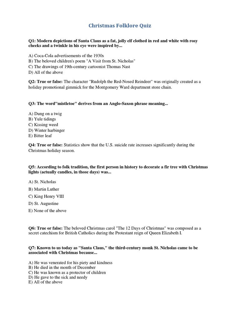 Christmas Folklore Quiz Insights | PDF | Santa Claus | Christmas
