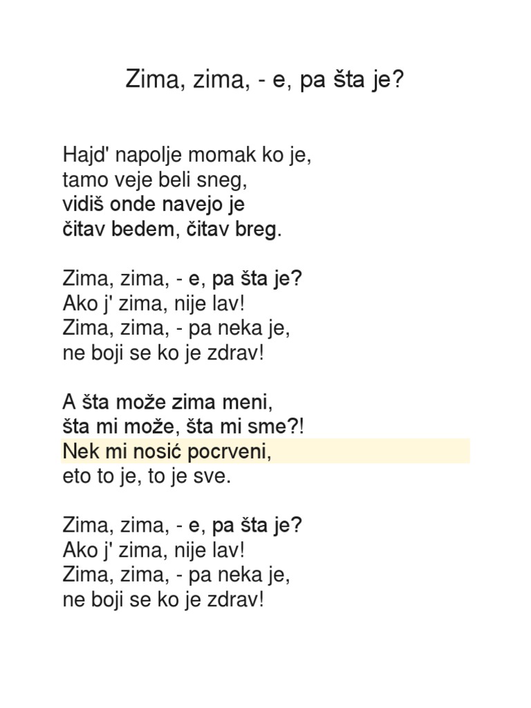 Zima Zima e Pa Sta Je | PDF