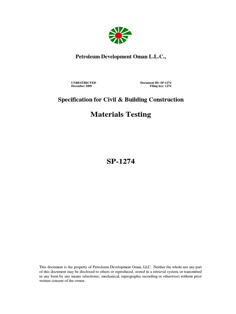 SP-1274 - Specification For Civil Engineering Materials Testing | PDF ...