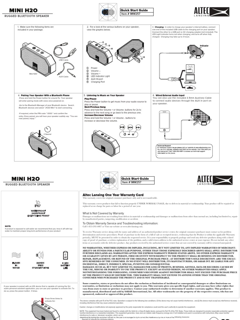 Quick Start Guide: Rugged Bluetooth Speaker | PDF | Electromagnetic Interference | Radio