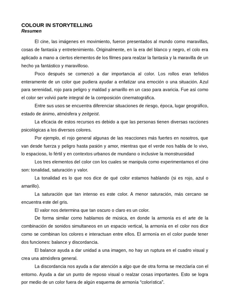 Colour in Storytelling | PDF | Color | Sicología