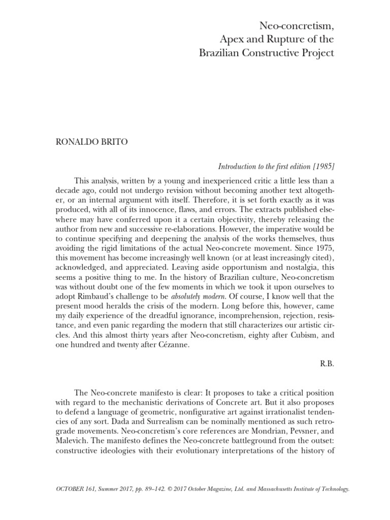 Neo-Concretism, Apex and Rupture of The Brazilian Constructive Project ...