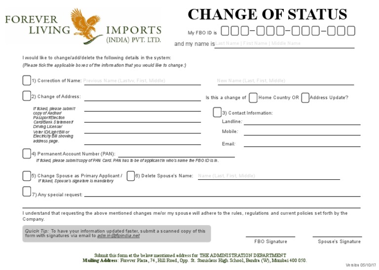 Change of Status Form | PDF | Privacy | Government And Personhood