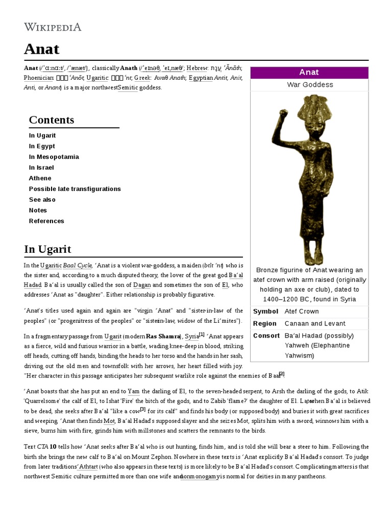 Anat | PDF | Middle Eastern Mythology | Canaan