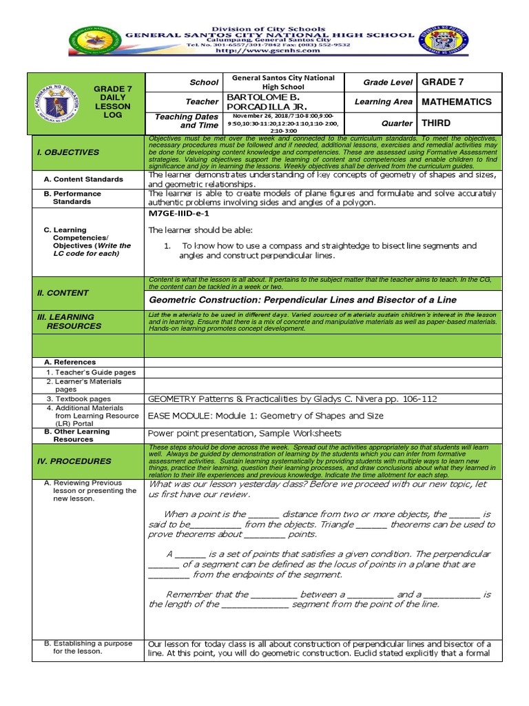Geometric Construction Lesson Plan 1 | PDF | Geometry | Perpendicular