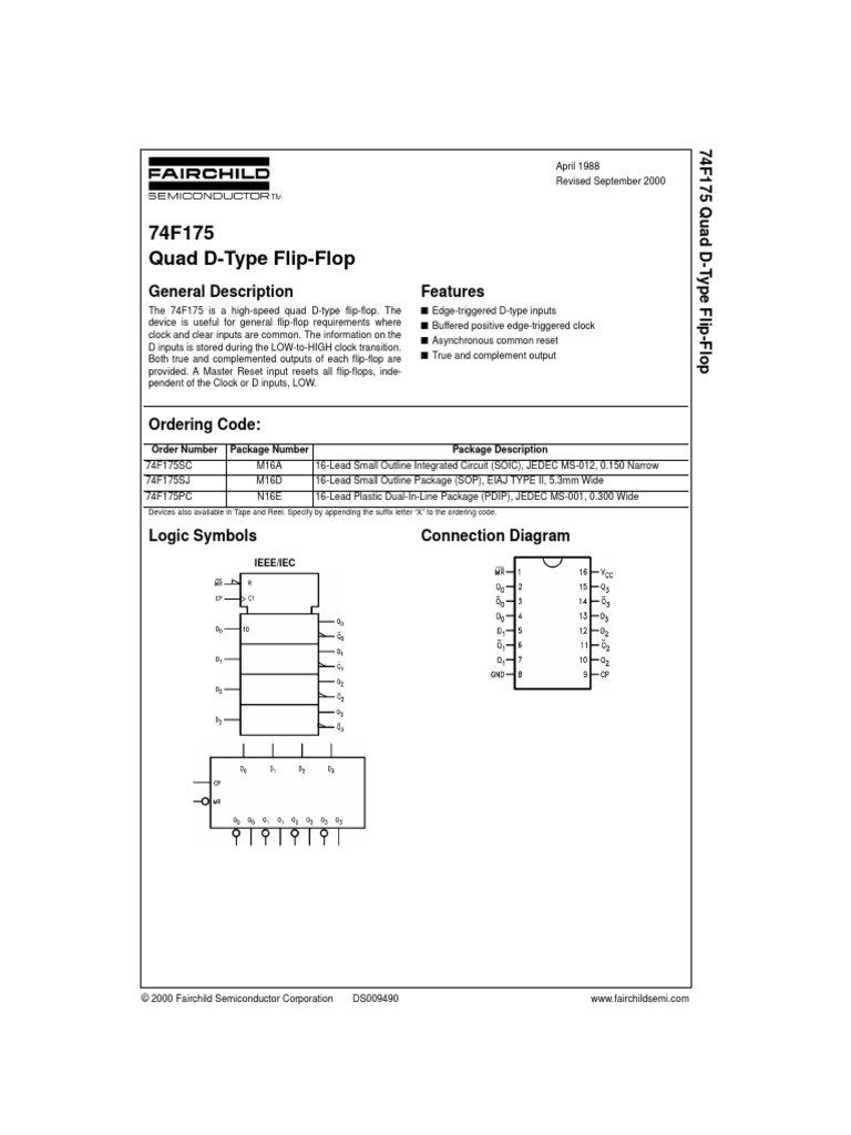 74F175 Quad D-Type Flip-Flop: General Description Features | PDF ...