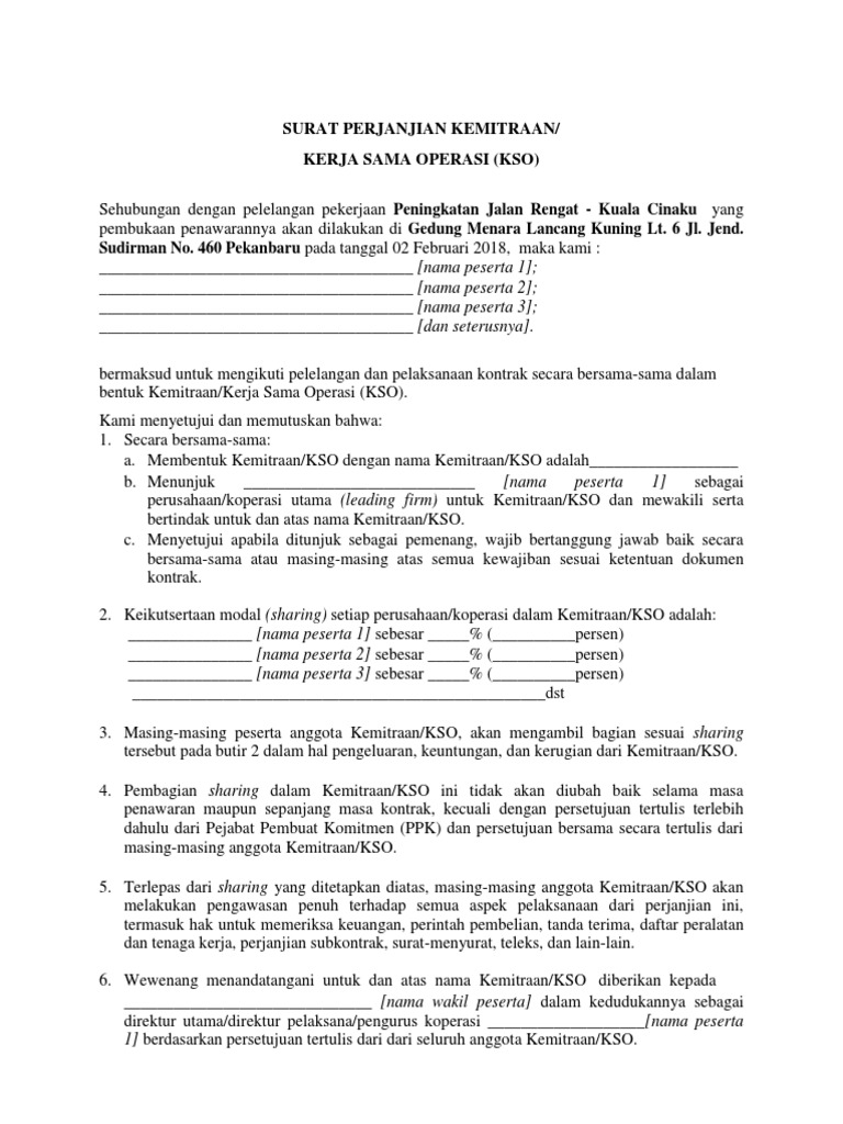 Format Perjanjian Kso | PDF