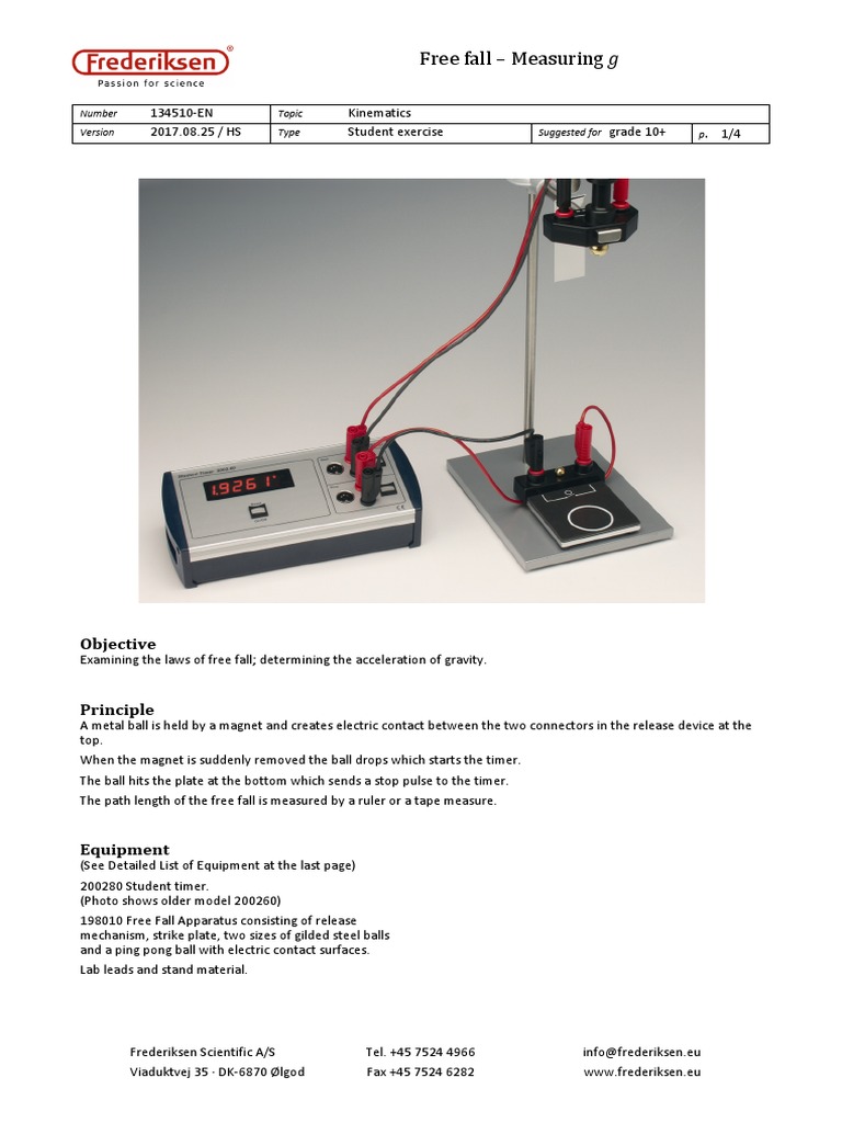 Free Fall Experiment: Measuring g | PDF | Gravity | Measurement
