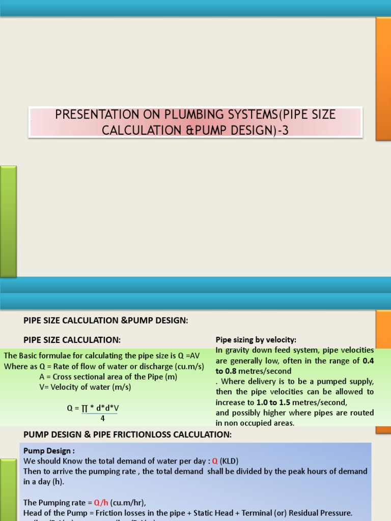 Plumbing Systems 3-Pipe Size Calculation - Pump Design | PDF | Pump ...