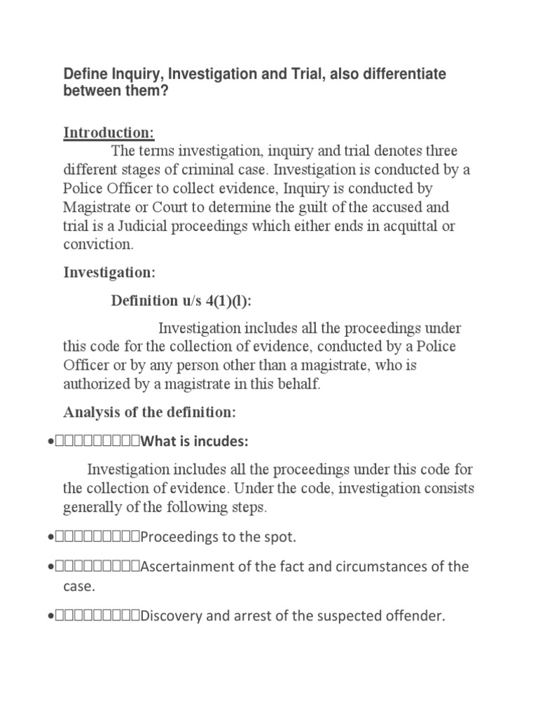 Differences between Investigation, Inquiry and Trial | PDF | Magistrate ...