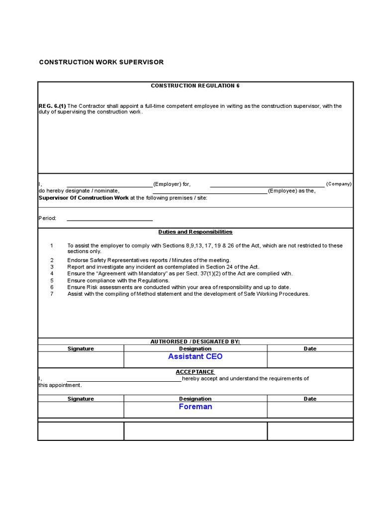 Construction Work Supervisor | PDF | Supervisor | Government