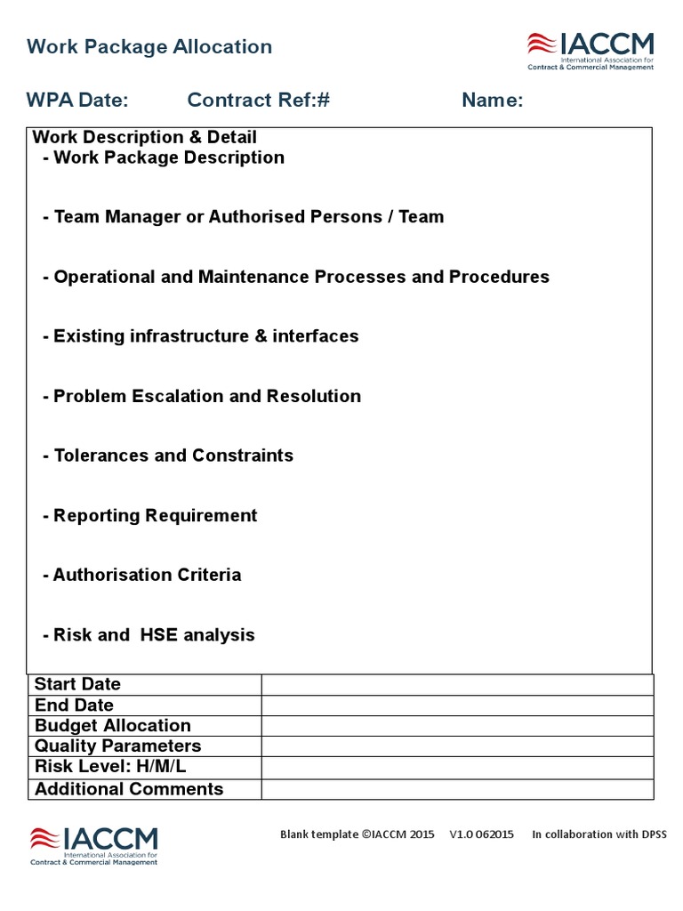 9026 Iaccm Template Work Package Allocation v10 090615 | PDF
