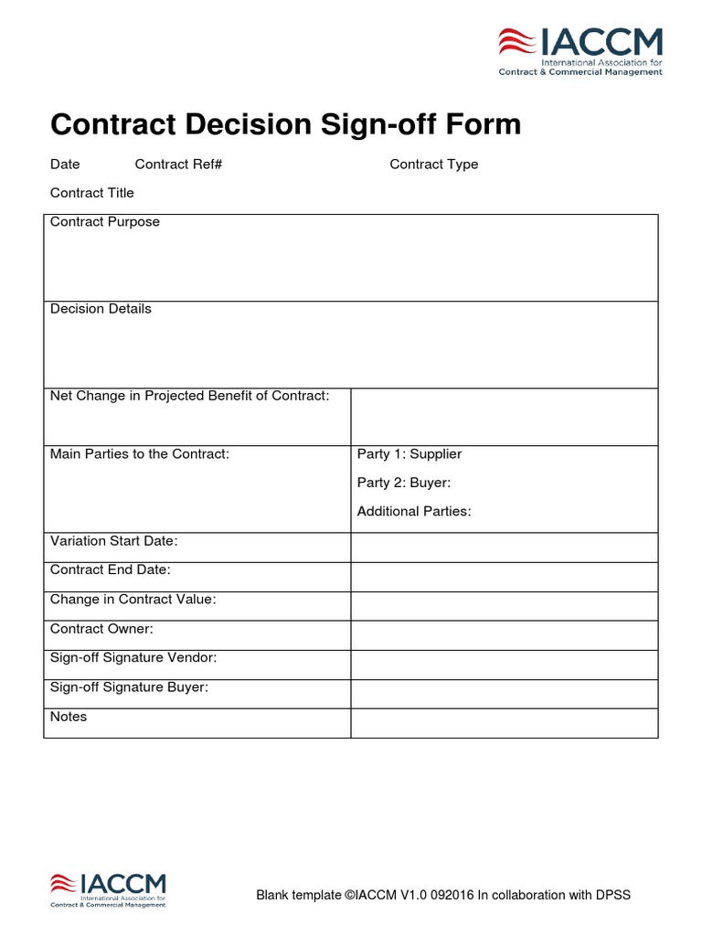9026 Iaccm Template Contract Decision Sign Off v10 120916 | PDF