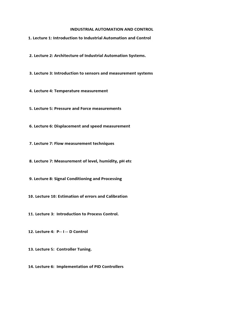 Industrial Automation And Control Syllabus Pdf Automation Control