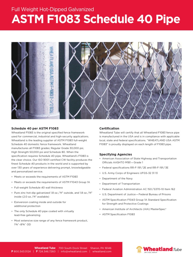 ASTM F1083 Schedule 40 Pipe: Full Weight Hot-Dipped Galvanized | PDF ...