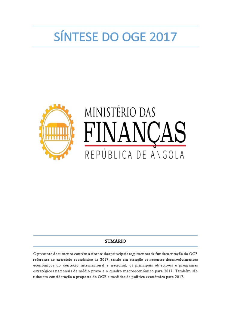 Angola 2017 Approval External Enacted Budget Ministry of Finance Eccas ...