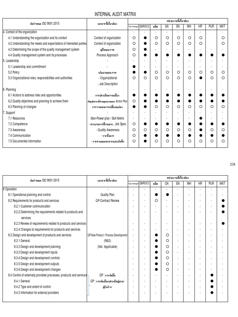 Internal Audit Matrix