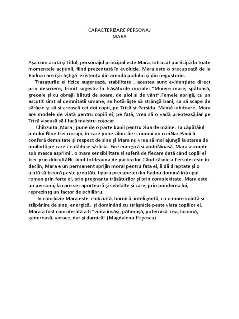 Caracterizare Mara | PDF