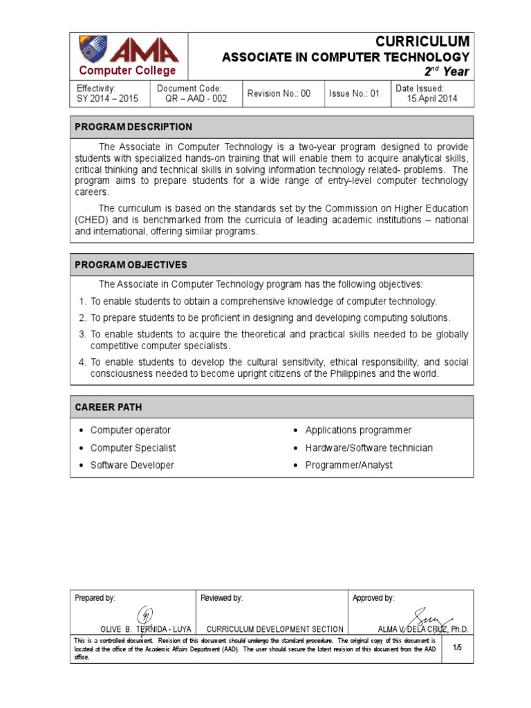 Amacc-2y - Associate in Computer Technology-86 Units | PDF | Curriculum ...