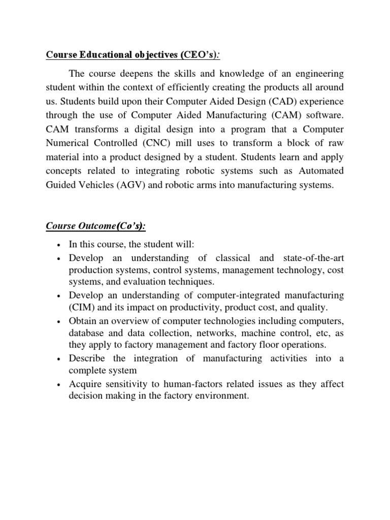 Course Objective and Outcomes | PDF