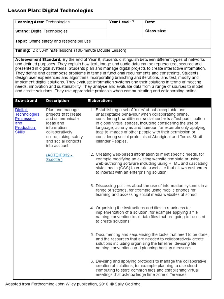 Lessson Plan-Digital Technologies-Ks | PDF | Educational Technology ...