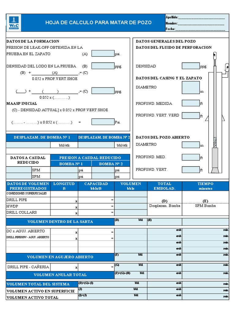 Hoja de Cálculo para Matar de Pozo | PDF | Petróleo | Ingeniería Química