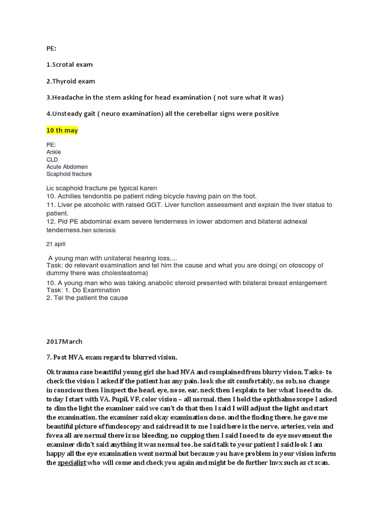 PE Recall AMC Exam | PDF | Physical Examination | Constipation