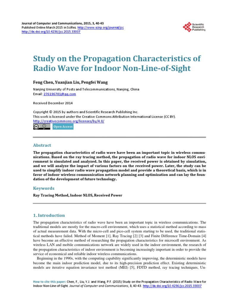 Study On The Propagation Characteristics of Radio Wave For Indoor Non ...