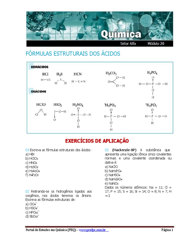 Fórmulas Estruturais Dos Ácidos | PDF | Ligação química | Ácido