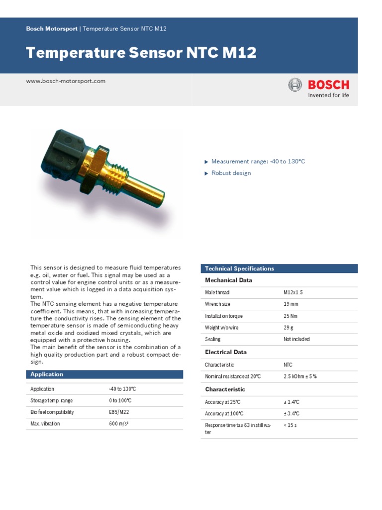Temperature Sensor NTC M12 Datasheet 51 en 2782569739pdf | PDF ...