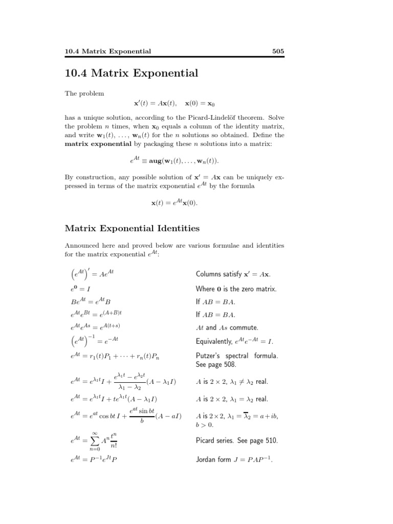 2250 Matrix Exponential | PDF | Matrix (Mathematics) | Eigenvalues And Eigenvectors