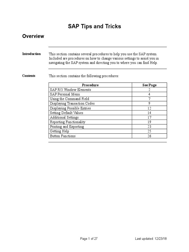 Sap Tips And Tricks V20 Pdf Menu Computing Button Computing 