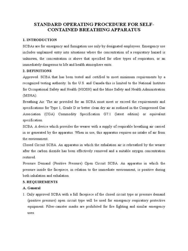 SCBA Standard Operating Procedure Guide | PDF | Breathing | Gases
