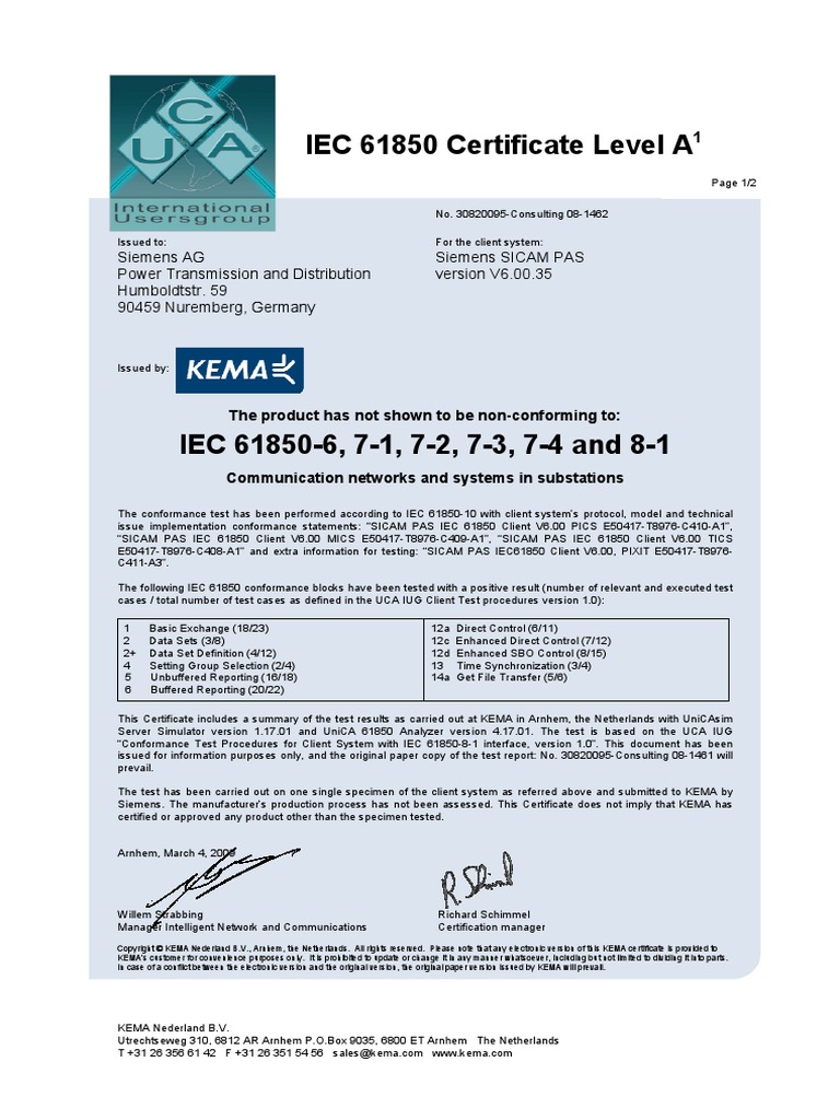 08-1462 Siemens SICAM PAS Certificate | PDF | Areas Of Computer Science ...