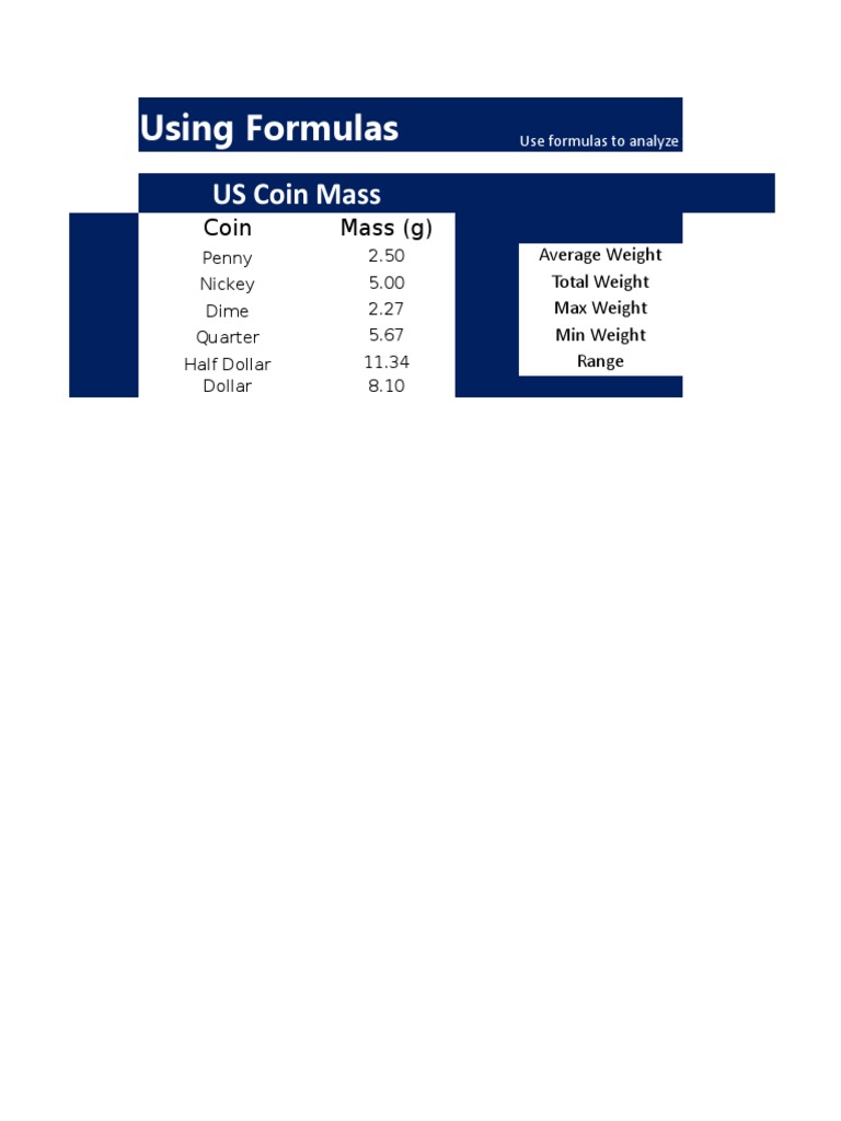 Using Formulas: US Coin Mass | PDF | Density | Teaching Mathematics