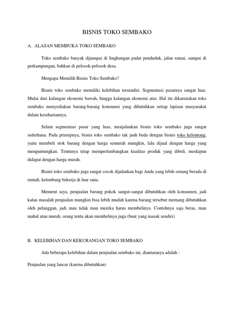 Bisnis Toko Sembako | PDF