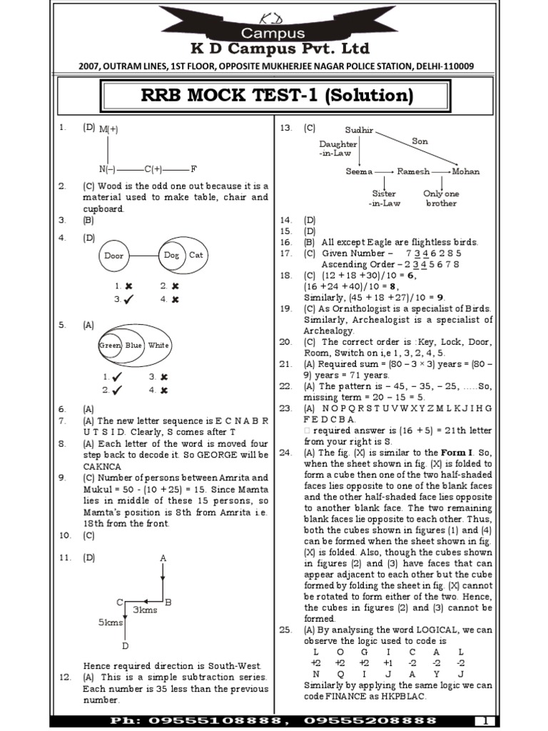 RRB MOCK TEST-1 SOLUTIONS: DETAILED EXPLANATIONS FOR 25 QUESTIONS ON ...