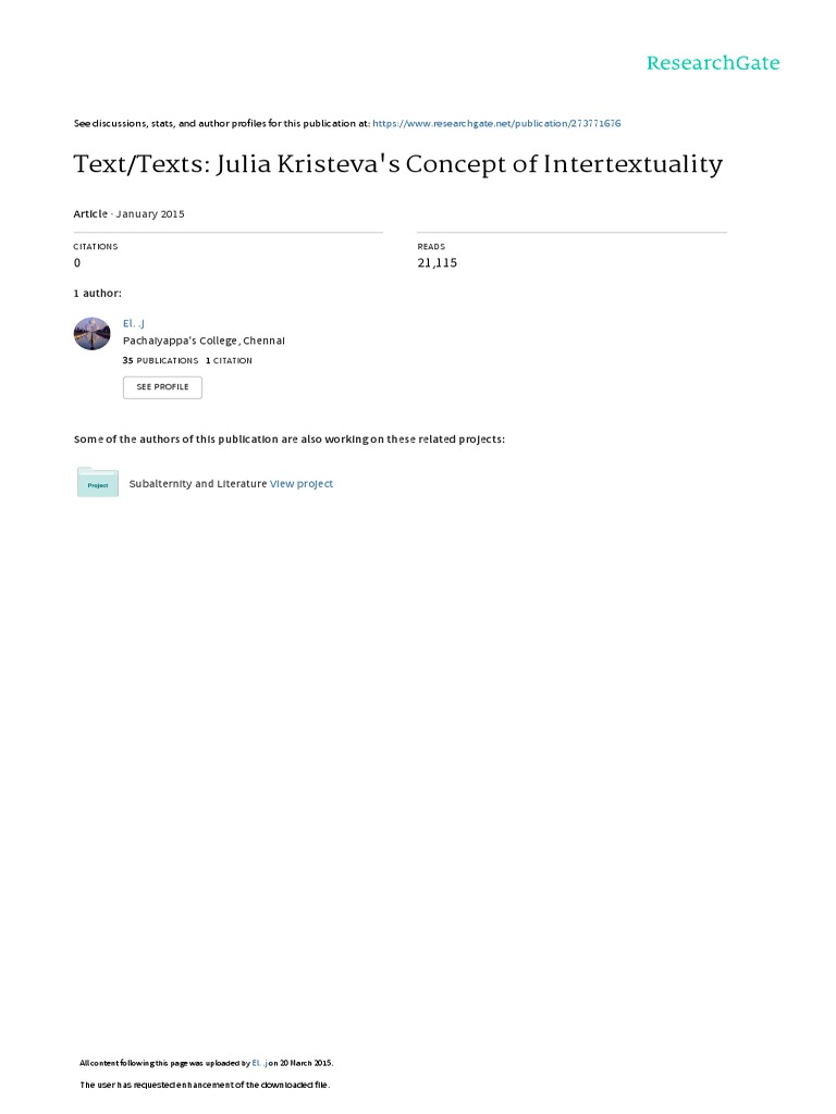 Intertextuality in Julia Kristeva's Theory | PDF | Intertextuality ...