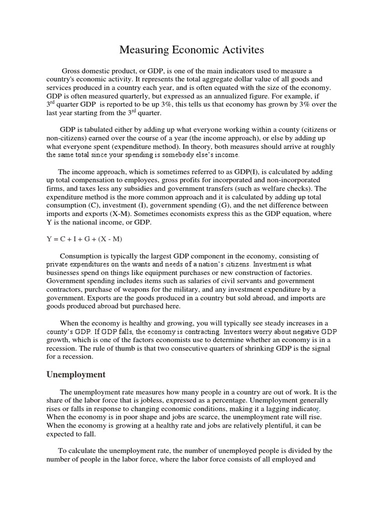 Economic Activity Measurement Overview | PDF | Unemployment | Social ...