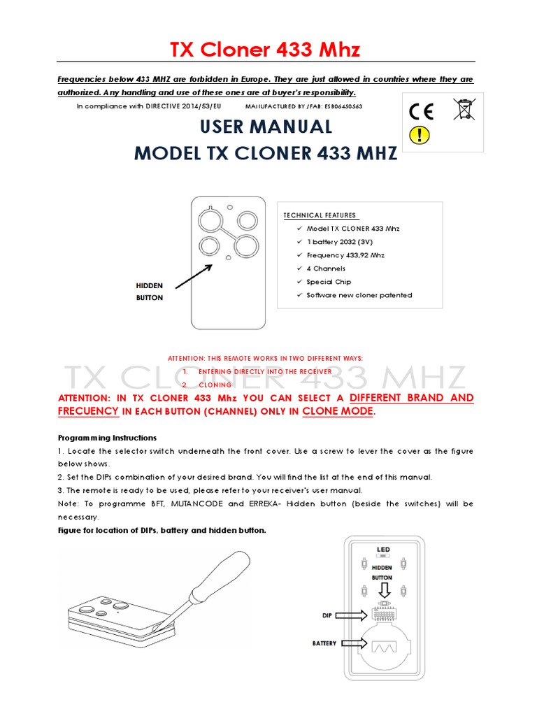 Ds018 TX Cloner 433 MHZ | PDF