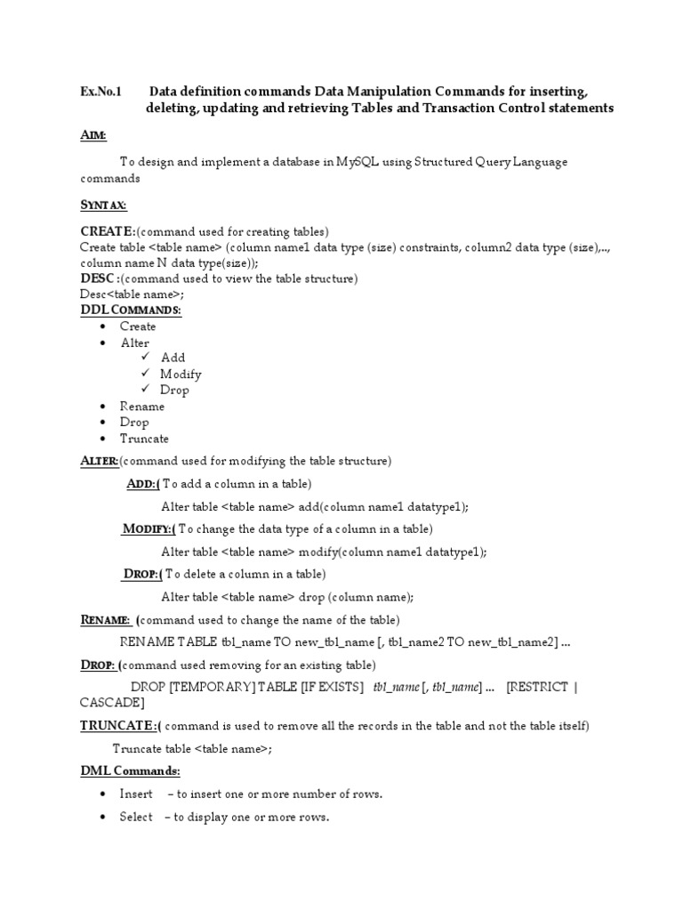 DBMS Lab Ex 1& 2 | PDF | Databases | Data Management