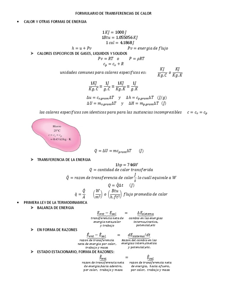 Formulario de Transferencias de Calor | PDF | Física Matemática | Fenómenos de transporte