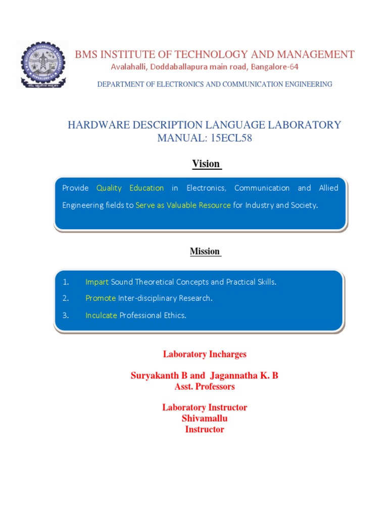Verilog Lab Manual | PDF | Hardware Description Language | Vhdl