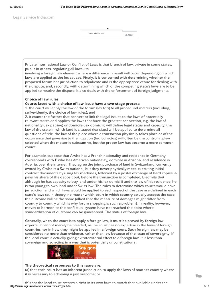 Rules of Conflict of Law | PDF | Choice Of Law | Jurisdiction